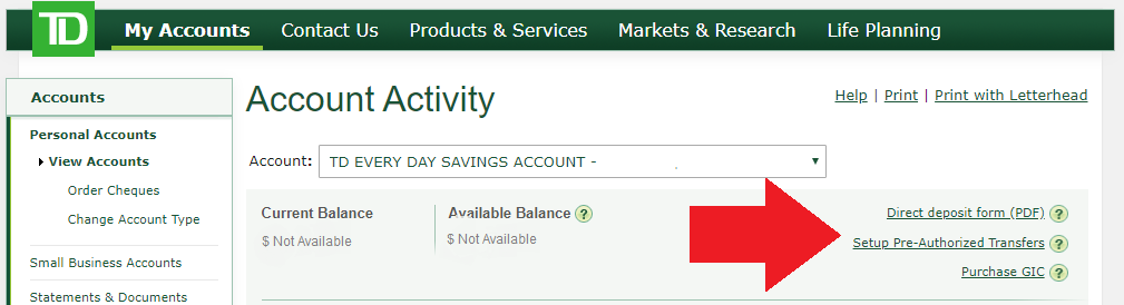 EFT Information TD Bank Example SCRAP IT